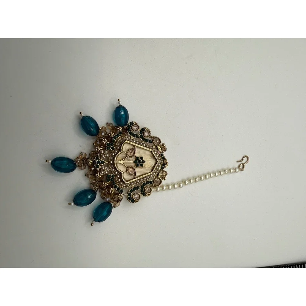 Accessories | Traditional Indian Maang Tikka Gold Tone Teal Blue Beads ...